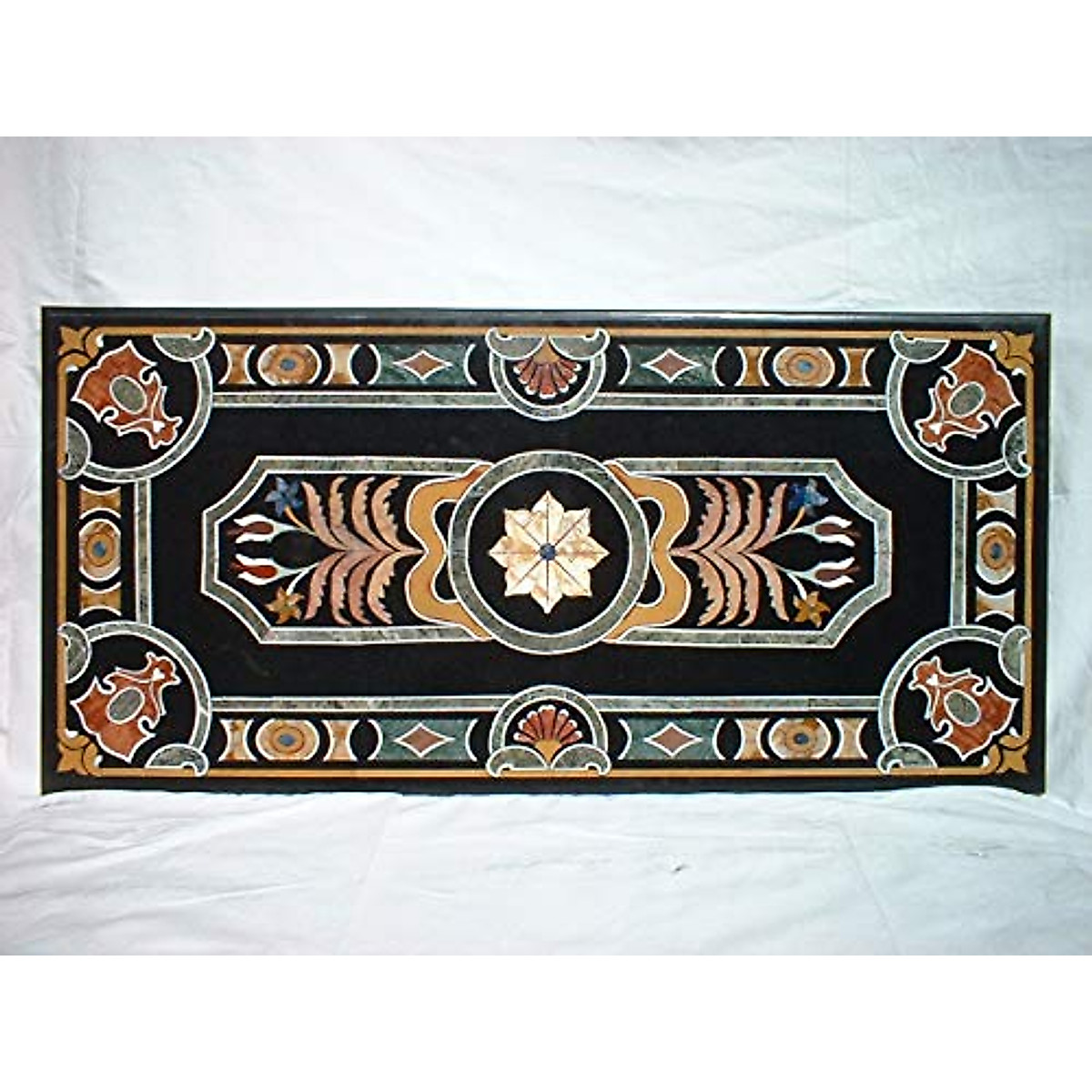 48" x 24" Inch Dinning Table Natural Black Marble Inlay Semi Precious Stones, Eating Table, Marble Patio Table, Rectangular Table