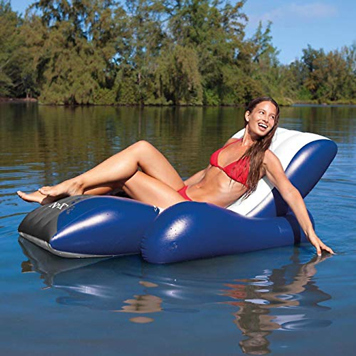 Intex Inflatable Floating Comfortable Recliner Lounges with Cup Holders (2 Pack)