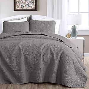 Chezmoi Collection Austin 3-Piece Oversized Bedspread Coverlet Set (King, Gray)