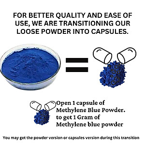 Methylene Blue, Powder 2 Grams Pharmaceutical Grade in Capsules- Makes 200 mL of 1% Aqueous Solution USP