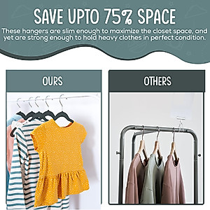 TechZoo 50 Premium Kids Velvet Hangers - 14" Inch Non-Slip Kids Hangers - Ultra Slim Space Saving Children Hangers - 360°Swivel Hook, Strong & Durable Kids & Preteen Hangers - Black