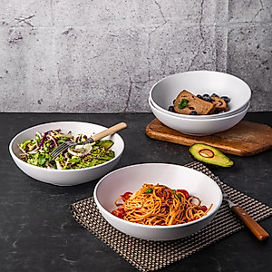 AmorArc 8.75'' Large Pasta Bowls, 42 ounce Stoneware Salad Serving Bowls Set of 4 for Kitchen, Chip-resistant Deep Bowls Set for Pasta Salad Fruit Soup, Microwave Safe-Matte White