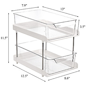 Hacaroa 2 Tier Sliding Basket Drawer Organizer with Handles, Pull Out Under Sink Organizer Shelf, Stackable Slide-out Storage Bins for Cabinet, Kitchen, Bathroom, Office, Clear