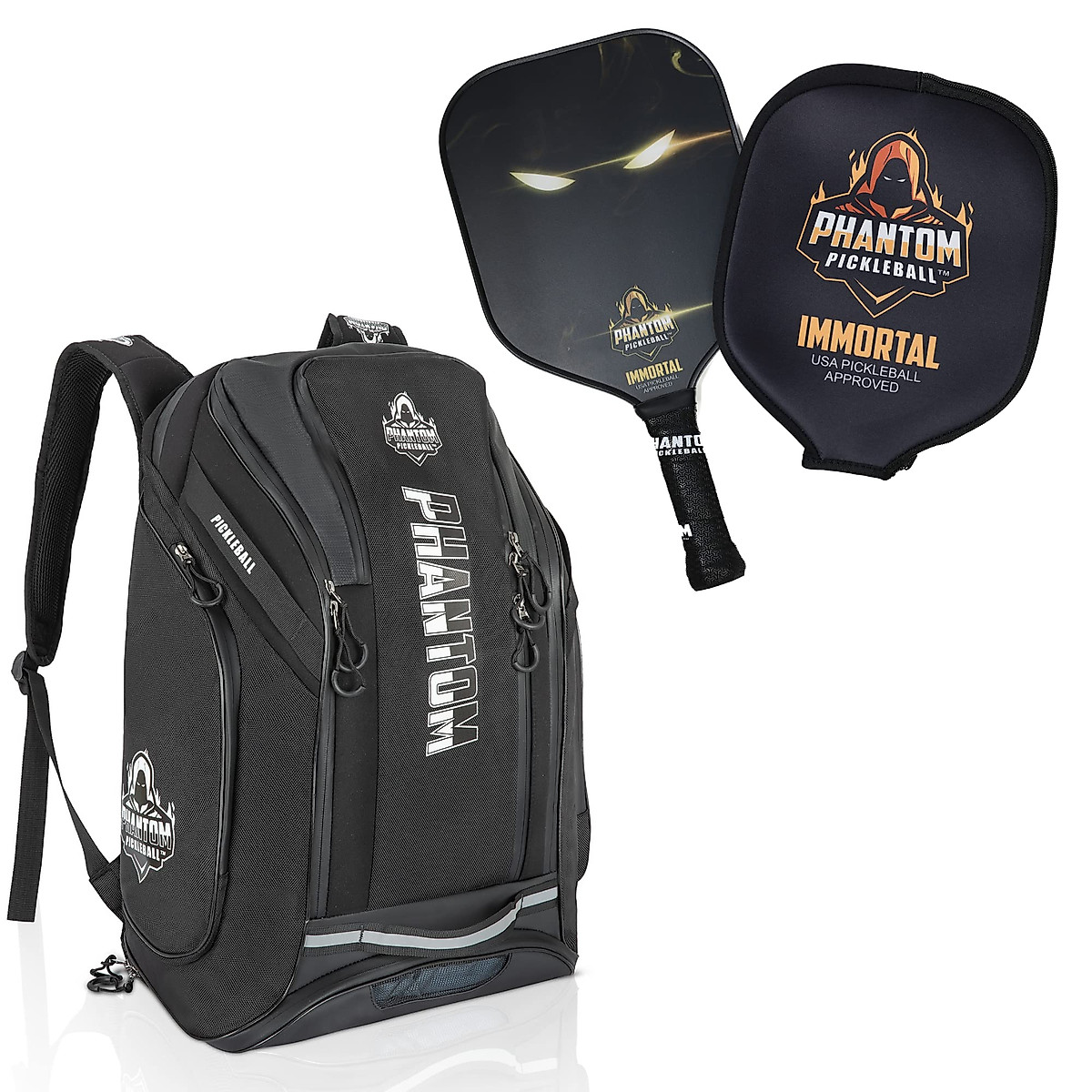 Pickleball Backpack Professional Tour Bag and Immortal 16mm Carbon Fiber Wide Body Pickleball Paddle
