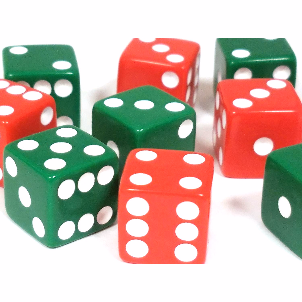 Koplow Games Set of 10 D6 Six Sided Opaque 16mm D6 Dice - Christmas Colors 5 Green & 5 Red