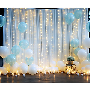White Sheer Tulle Backdrop Curtains with Lights String for Party Wedding Wrinkle Free Curtain Backdrops Drapes for Baby Shower Birthday Party Photo Back Drop Background Home Decorations 10ft x 8ft