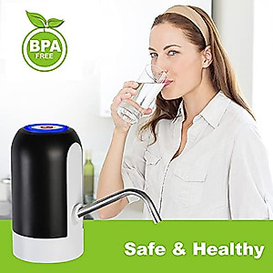 Calogy 5 Gallon Water Dispenser, Electric Drinking Water Pump with Rechargeable, Portable Automatic Water Bottle Pump for Camping Kitchen Home Office - Black