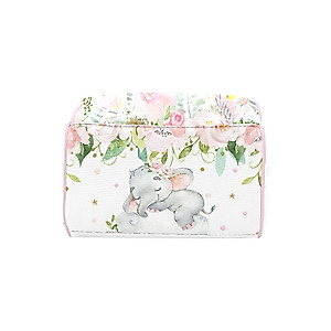 SunFancy Personalized Pink Elephant Flower Diaper Backpack with Name Text Large Capacity Custom Multi-Function Bag Unisex Travel for Mom Dad Boy Girl, 10.83 inch L * 6.69 inch W * 15 inch H