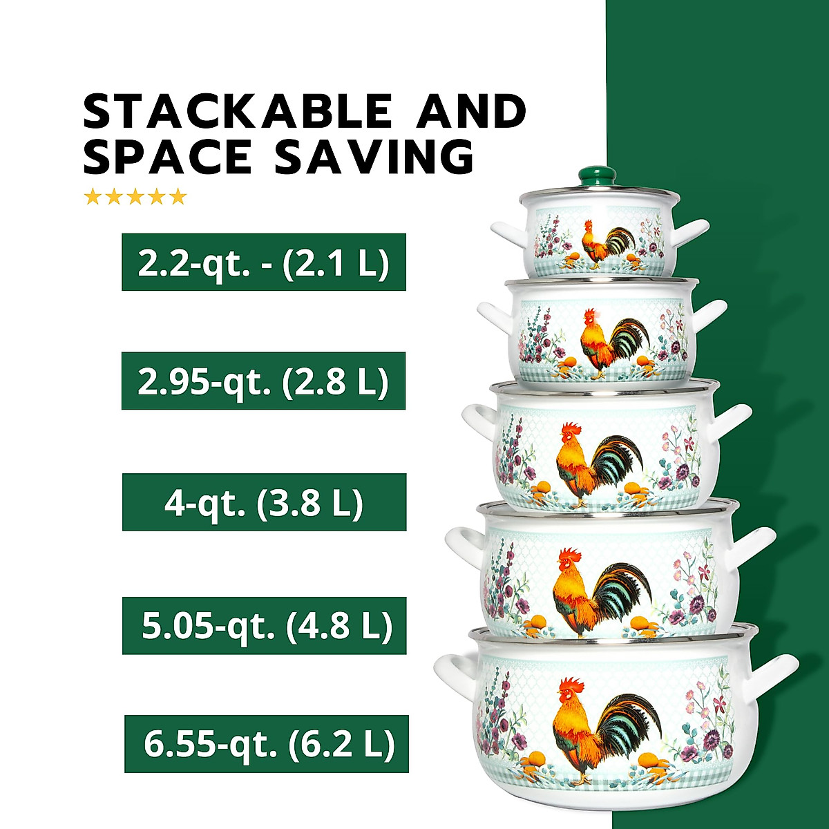 Enameled Aluminum Soup Pot Golden Rooster Belly Deep Casserole Cooking Pot with Glass Lid Enameled Camping Cookware Camping Stockpot for Cooking (2.95-qt. (2.8 L))