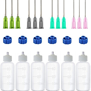 Expesumas 6 Pcs Glue Applicator Bottles, 30ml Plastic Squeezable Dropper Bottles with Blunt Needle Tip 14ga 16ga 18ga 20ga for Glue Applications, Paint Quilling Craft and Oil
