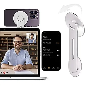 imluckies [Upgrated] Magnetic Laptop Phone Holder, 180° Adjustable Continuity Camera Mount Clip Compatible with Magsafe for iPhone 14 13 12 Series, for iOS 16 & MacBook macOS 13 Ventura, Silver