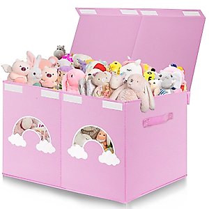 Large Toy Box Chest,Collapsible Sturdy Storage Bins with Lids,Large Kids Toy Storage Organizer Boxes Baskets for Kids,Boys,Girls,Toddler,Nursery Room,Playroom(Pink Cloud)