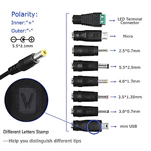 AlloverPower 3V - 24V 1.5A 36W Universal Adjustable DC Power Supply Kit AC Adapter Speed Control Volt Display ON Off Switch with Variable 8 Plugs