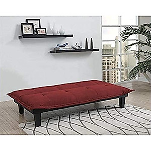 Sofas Convertible Futon Couch Bed with Microfiber Upholstery and Wood Legs, Red