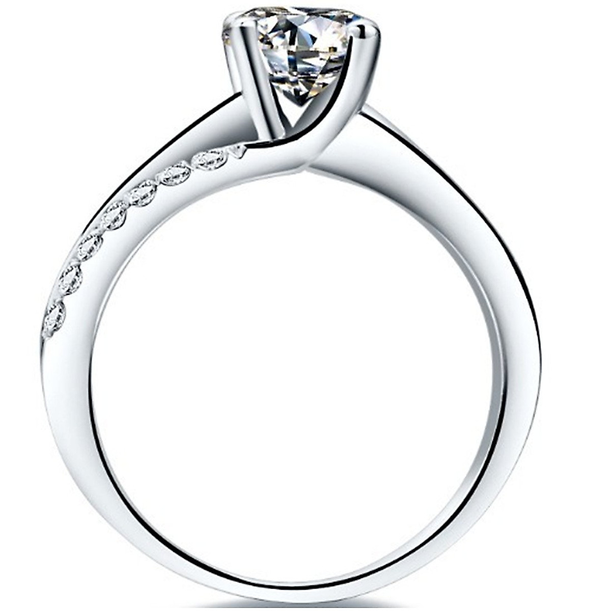 THREE MAN Superb 1CT NSCD Simulated Diamond Ring 4 Prongs Setting Engagement Ring for Women Sterling Silver