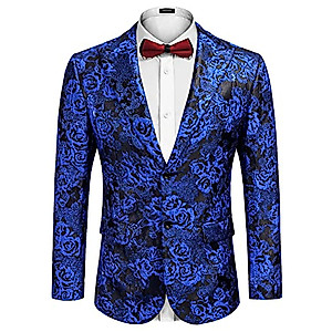COOFANDY Men's Floral Tuxedo Jacket Rose Embroidered Suit Jacket Wedding Prom Dinner Party Blazer