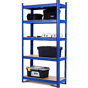 AUTOFU Blue Garage Shelf Storage Shelving Rack,5 Tier Metal Heavy Duty Kitchen Racking 875kgs/1930lbs Capacity, Large,H148 x W70 x D30cm / 58.27 x 27.56 x 11.81 inches,for Warehouses, Garden, Offices
