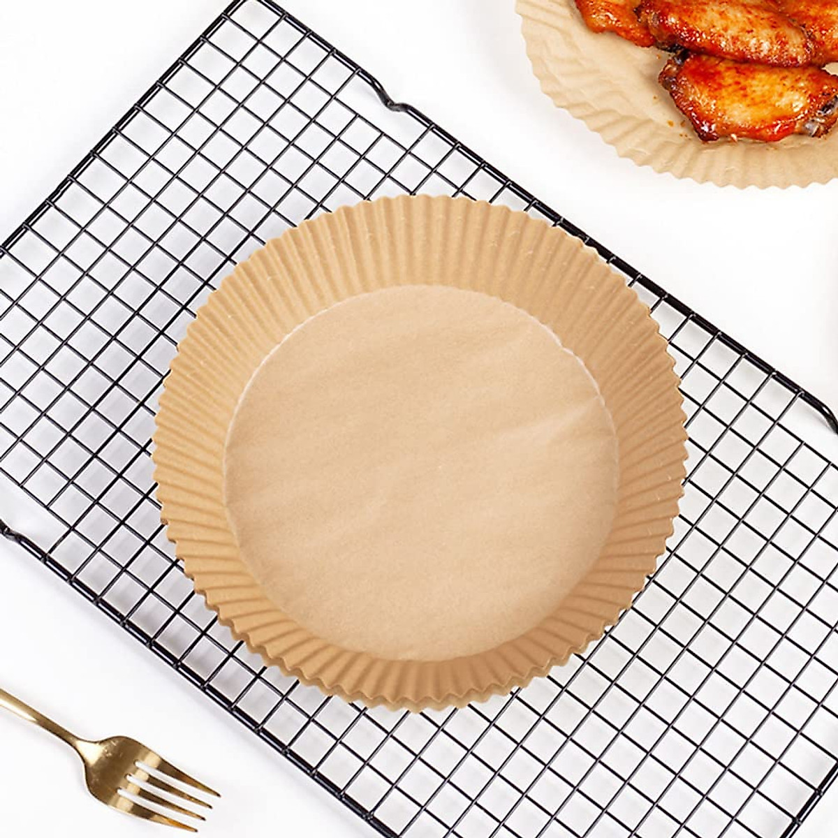 Hemoton 50pcs Air Fryer Oil Grill Accesories - Liners Silver Oyster Shell Ferris Wheel Photo Frame Wood Round Food Steamer Mats Bbq Accessories Cookie Cake Paper Household Baking Supplies