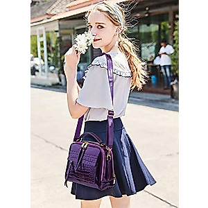 Chikencall Women’s Patent Leather Handbag and Purses Crocodile Pattern Shell Shoulde Bags Ladies Satchels Crossbody Bag Purple