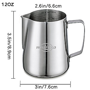 Milk Frothing Pitcher Espresso Accessories - Milk Steaming Pitcher Stainless Steel Pitcher Latte Art Espresso Machine Cappuccino Coffee Milk Frother Cups 12 oz (350ml)