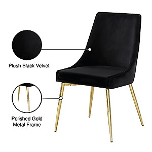 Meridian Furniture Karina Collection Modern | Contemporary Velvet Upholstered Dining Chair with Sturdy Metal Legs, Set of 2, 19.5" W x 21.5" D x 33.5" H, Black