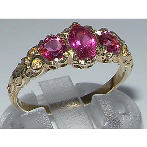 LetsBuyGold 10k Yellow Gold Natural Pink Tourmaline Womens Trilogy Ring - Size 5.75