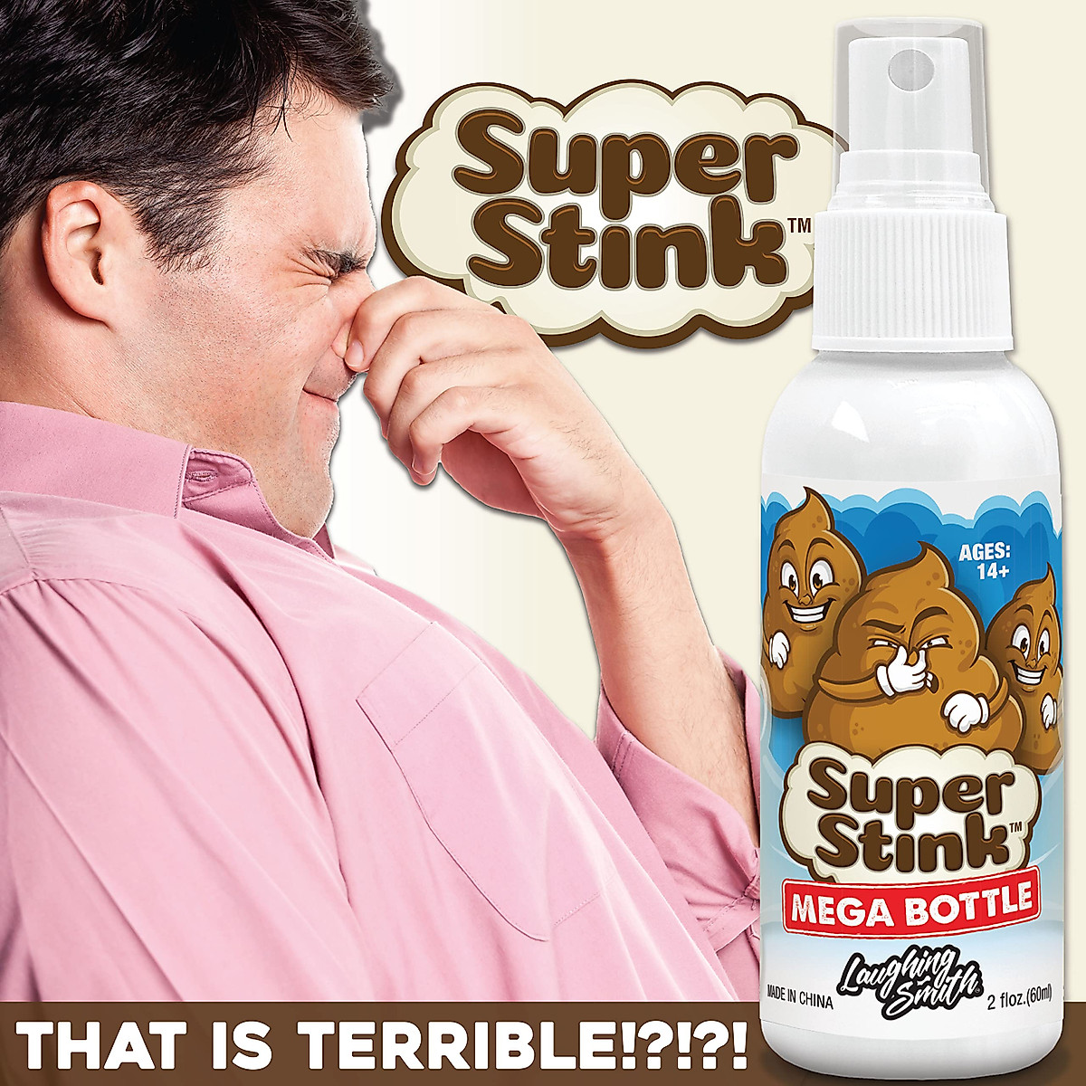 SUPER STINK (Mega Size 60ml) - Fart Spray - 'Insanely Strong' Extra Potent Stink - Fake Poop Smelling Prank Stuff - Smells Like Super 'Bad' Gas - Great Gag Gifts, Stocking Stuffers & Fun Party Favors