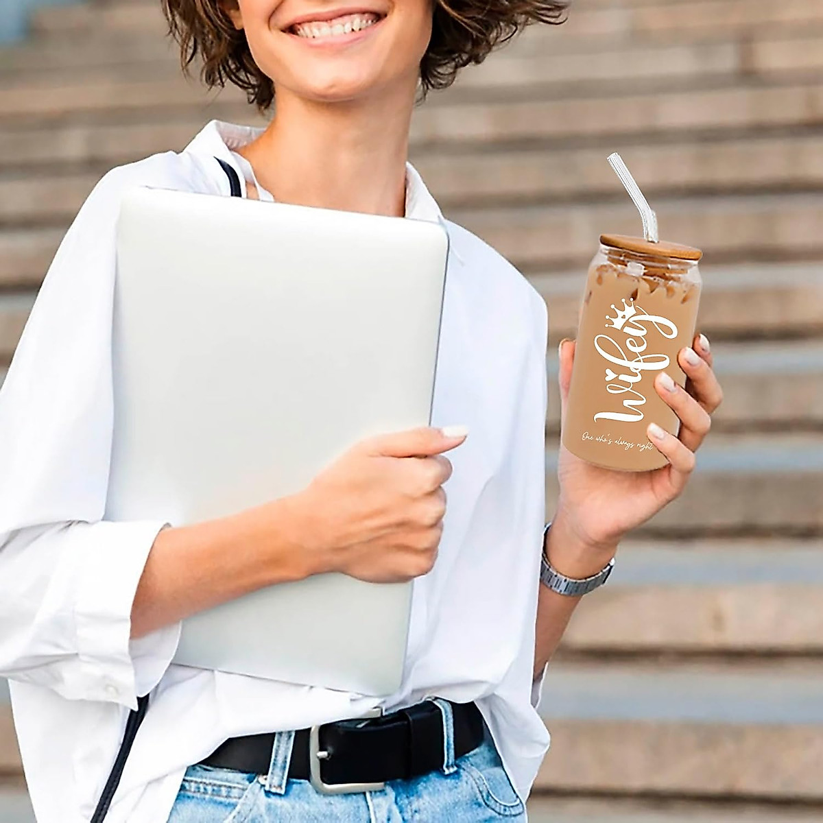 CHICKOR Wifey Gifts - Bridal Shower Presents for Bride-to-Be, Unique Wife Gift Ideas from Husband, 16 Oz Coffee Glass for Women, Fiancee, Bachelorette Celebration