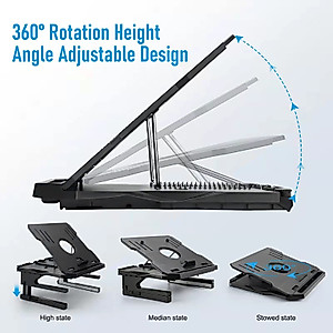 Laptop Stand for Desk Adjustable Height, 2-Layer Laptop Riser with 360 Swivel Base, Portable Ergonomic Computer Stand Holder, Foldable Laptop Stand Compatible with MacBook, All Laptops 10-15.6", Black