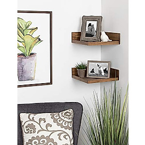 Kate and Laurel Levie Rustic Modern Floating Corner Wood Wall Shelves, 12 x 12 Inches, 2 Pack, Rustic Brown
