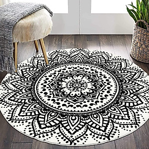 HEBE Boho Round Rugs 6Ft Washable Non Slip Round Area Rug Throw Soft Cute Round Nursery Rug Soft Fluffy Bathroom Rug Circle Rug for Bedroom Dorm Kids Room Nursery