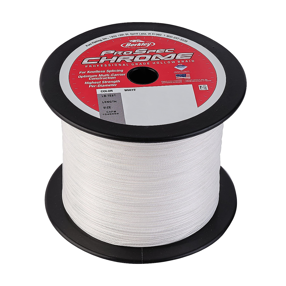 Berkley ProSpec® Chrome Premium Hollow Braid Superline, White, 80lb | 58.9kg, 3000yd | 2743m Fishing Line, Suitable for Saltwater Environments