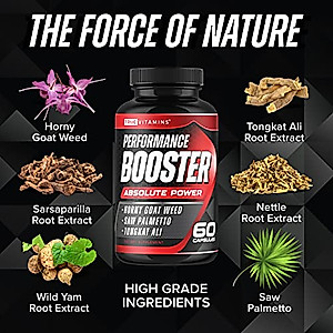 Performance Booster for Men - Enhance Energy, Endurance, Stamina, Strength, Drive & Muscle Growth - Natural Male Enhancing Supplement with Tongkat Ali, Horny Goat Weed & Saw Palmetto - 60 Capsules
