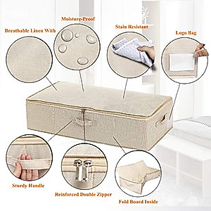 Under Bed Storage, 2 Pack Clothing Storage Bags W/ Upgraded Handles, Large Capacity Underbed Shoe Container Organizer, Breathable Dorm Essentials Bins for Blanket, Pillows, Comforters & Quilts, Beige