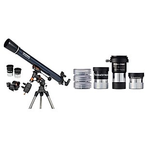 Celestron - AstroMaster 90EQ Refractor Telescope - Refractor Telescope for Beginners - Adjustable-Height Tripod - Bonus Astronomy Software Package & AstroMaster Telescope Accessory Kit