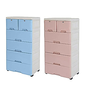 Plastic Storage Cabinet 6 Drawer Units Vertical Clothes Storage Tower Dresser Small Closet Organizer Shelf Lockable for Clothes,Toys,Bedroom,Playroom (Blue)