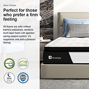 Avenco Queen Mattresses 10 Inch, Hybrid Queen Mattress Medium Firm, Queen Mattress in a Box with Gel-Infused Memory Foam & Pocketed Motion Isolation, Breathable Knit Fabric, Strong Edge Support