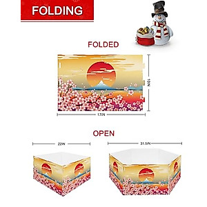 Christmas Tree Collar 4PCS-17"x10", Christmas Tree Ring Japanese-Style Mount Fuji Cherry Blossom Sunset Orange Christmas Tree Stands Skirts Base Covers for Xmas Holiday Home Decor