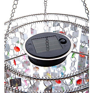 Wind & Weather Concentric Rings Silver and Multi-Colored Mirrored Outdoor Chandelier with Solar Lights Powered by Discreet Solar Panel in Top with Hanging Chain Included, 8½" Dia. x 29" H, Chain 9¼"L