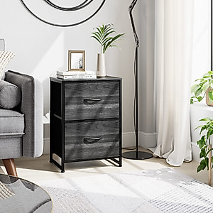 Nicehill Nightstand, Small Dresser, Bedside Furniture, Night Stand End Table with Storage Drawers for Bedroom, Black Wood Grain