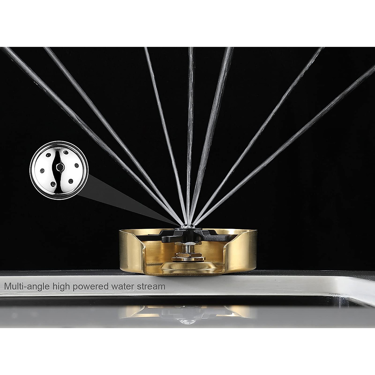 AguaStella ASR01GS Brushed Gold Metal Glass Rinser for Kitchen Sink with Cover, Kitchen Sink Cup Riner, Bar Glass Rinser, Kitchen Sink and Bar Sink Accessory