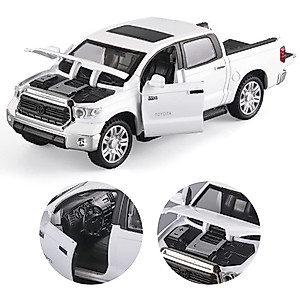 OANMYJJO Toy Pickup Trucks for Boys 1/32 Tundra Diecast Cars Model，Zinc Alloy Toy Pickup Truck，with Sound and Light、Pull Back，Birthday Gifts for Kids Ages 3 Year and UP（White）