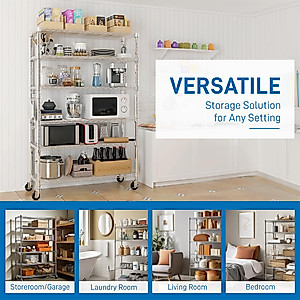 AMZOSS Storage Shelves 17.7" D × 46" W × 82" H Solid Steel Wire Shelving Storage Unit 6 Tier Adjustable Shelves Organizer Rack for Restaurant Garage Pantry Kitchen Garage,Silver