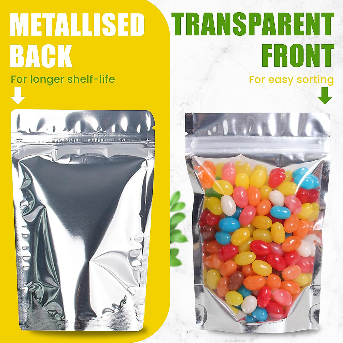 Pack of 100 Mylar Bags, Resealable Mylar Bags for Food Storage