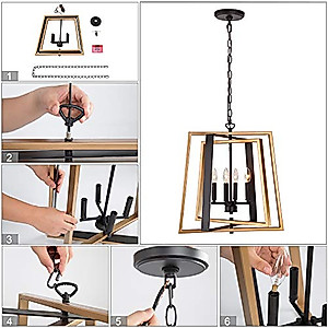 LNC Black and Gold Chandelier, 20“W Modern Farmhouse Pendant Lighting Fixture with Free Swinging Arms for Dining Room, Foyer, Bedroom, Kitchen Island