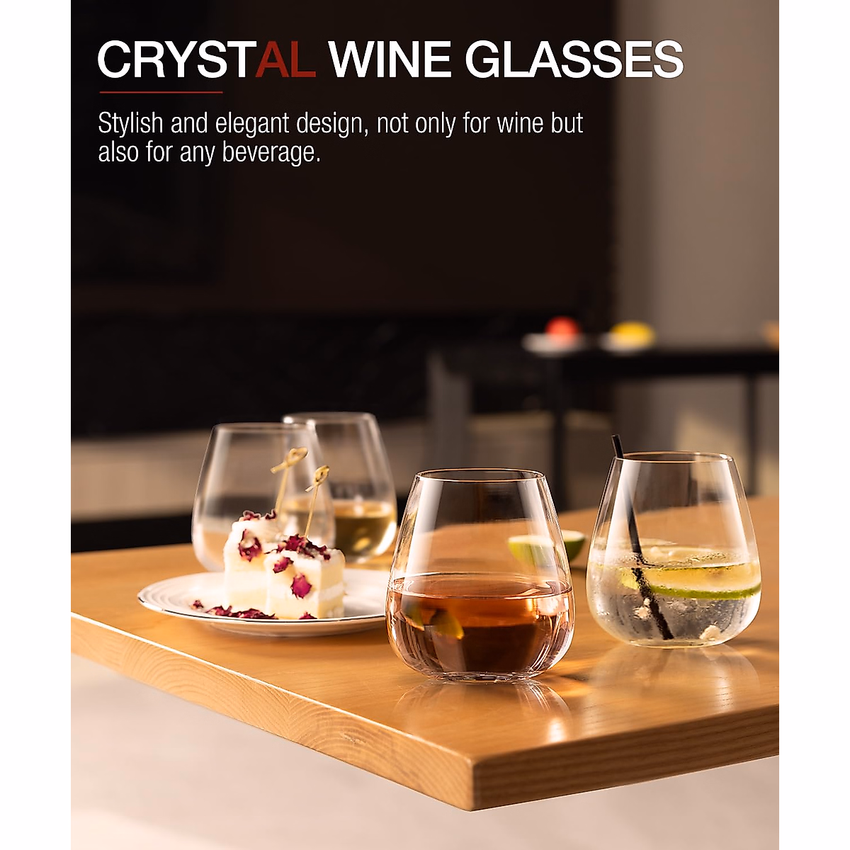 Stemless Wine Glasses Set of 4-17oz，Red White Wine Glasses Hand Blown Crystal - Unique gifts for him/her for wedding, birthday, Christmas, Mother's Day, father's day, anniversary - clear