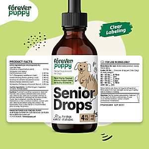 Senior Dog Drops - Immune, Thyroid & Cognitive Support for Elderly Dogs of All Breeds & Sizes - Antioxidant Support for Older Dogs - Liquid Vitamins and Supplements for Senior Wellness - 4 oz