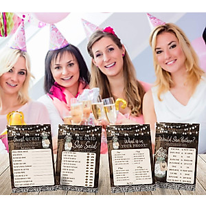 Your Main Event Prints Bridal Shower Bachelorette Games, Rustic Wood Barrel Mason Jar, He Said She Said, Find The Guest Quest, Would She Rather, Phone Game, 25 games each