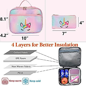 BIBDOO Kids Backpack for Girls with Insulated Lunch Box Toddler School Bag Set (Unicorn)