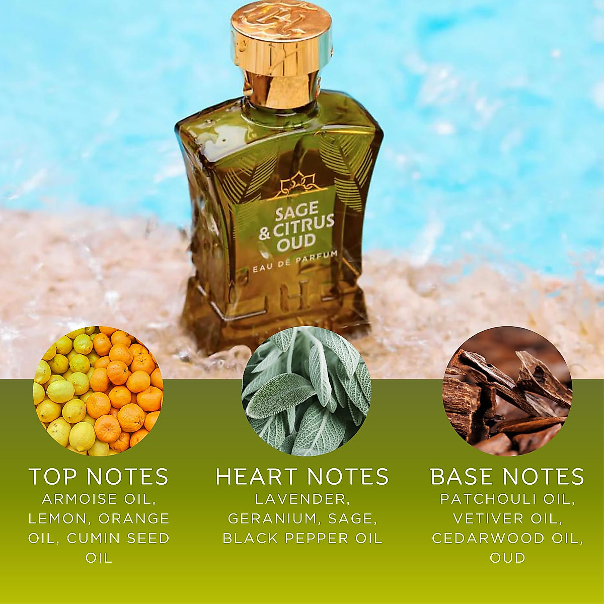 H HABIBI Sage & Citrus Perfume Oud Arabian Men's Cologne - Fresh & Woody Citrus Cologne for Men - Sage, Oud & Patchouli Perfume for Men - Eau de Parfum for Men - Blended with Rare Exotic Notes